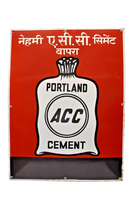 VINTAGE PORCELAIN ENAMEL Sign Portland ACC Cement Depicting cement Bag ...