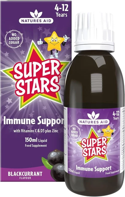 NATURES AID SUPER Stars Immune Support 4-12 Years Blackcurrant Flavour ...