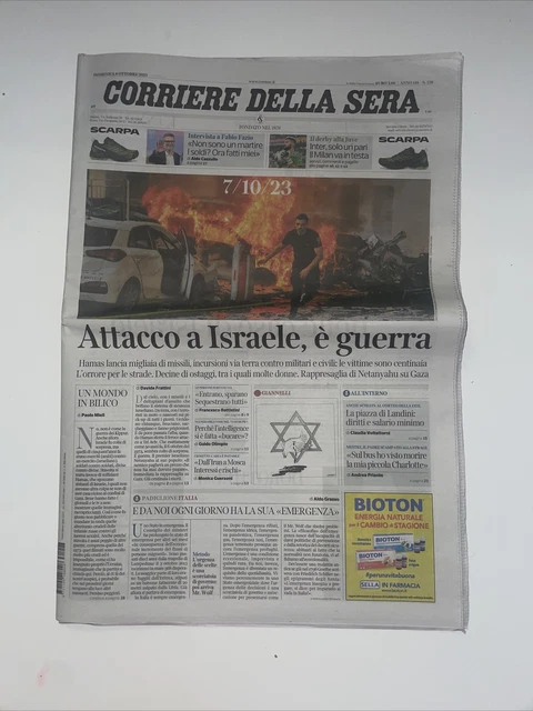 CORRIERE DELLA SERA 8 Ottobre 2023 GUERRA ISRAELE HAMAS GAZA collezione ...