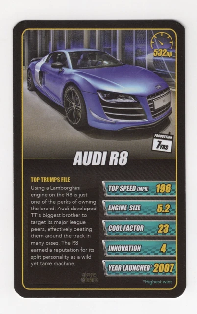 TOP TRUMPS SPORTS cars. Audi R8 EUR 2,90 - PicClick FR