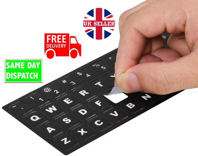 ENGLISH KEYBOARD STICKERS Black and White Letters for Qwerty Keyboards ...