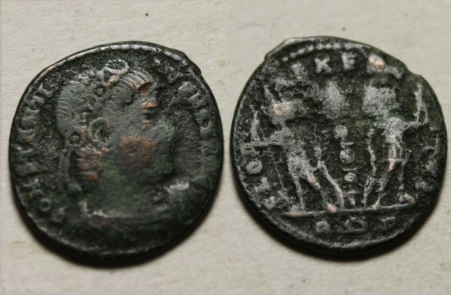 CONSTANTINE RARE GENUINE ancient Roman coin Legion Soldiers spears ...