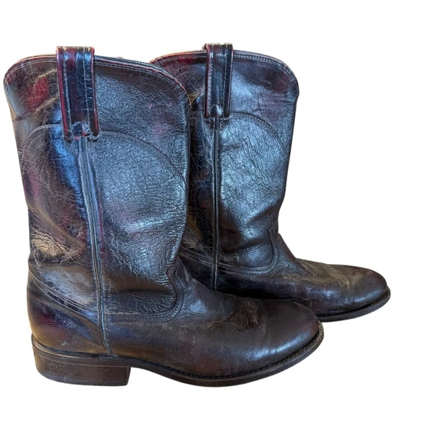 DAN POST MEN’S 8.5D Classic Oxblood Leather Roper Style Cowboy Boots £ ...