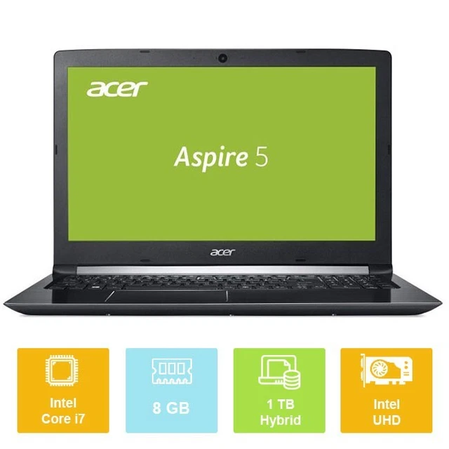15.6& ACER ASPIRE A615-51, Intel i7 1.80GHz, 1TB + 20GB, 8GB, Intel UHD ...
