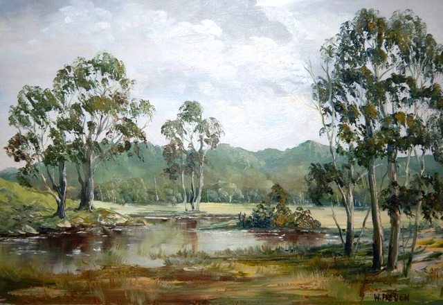 AUSTRALIAN OIL PAINTING On Board River Landscape By W Preston P365 $198 ...