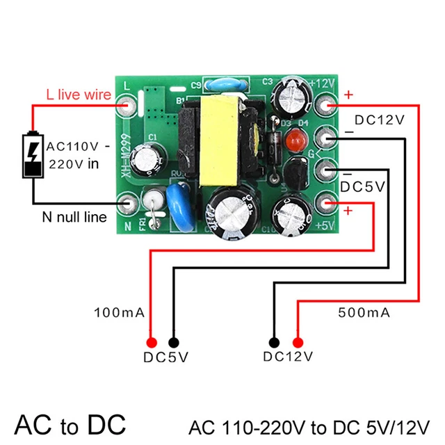 MINI AC-DC CONVERTER AC110V 220V to DC 12V 0.2A+5V Module Board NT.C3 ...