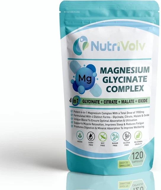 MAGNESIUM GLYCINATE 4-IN-1 Complex 1900mg 446mg Elemental Magnesium ...