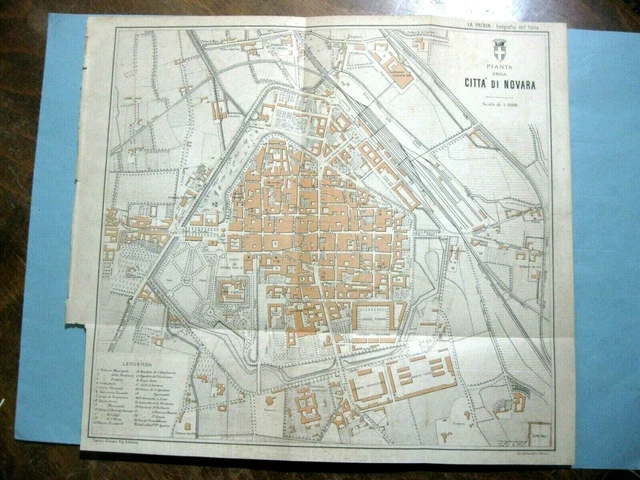 STAMPA ANTICA MAPPA CARTA PIANTA DELLA CITTA DI NOVARA 37X33 1891 EUR ...