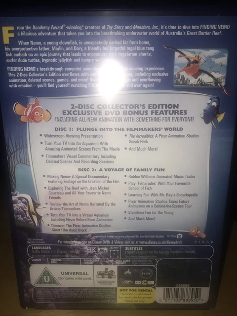 FINDING NEMO 2-DISC collector's edition DVD -Disney Pixar Animation vgc ...
