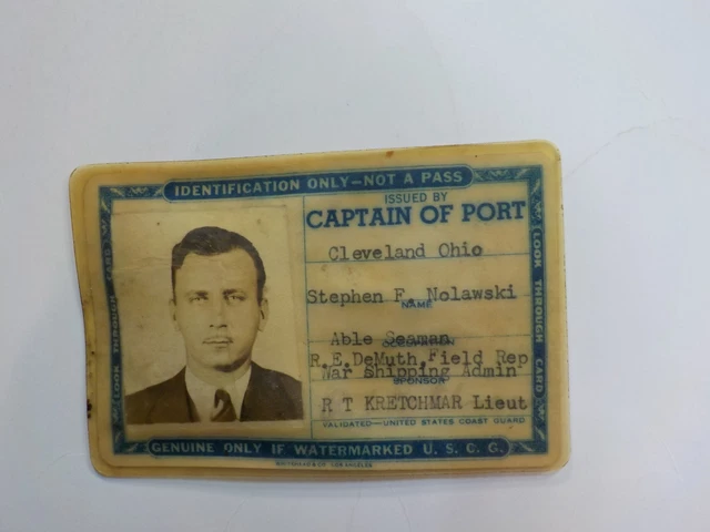 WW2 MERCHANT MARINE Photo ID Card 1945 Poland Cleveland Ohio Photograph ...