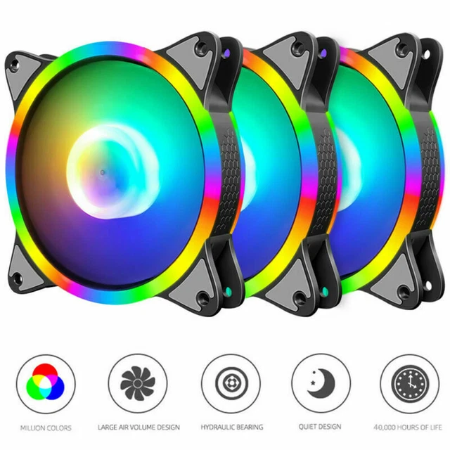 3 PACK LED RGB Game PC Computer Case Cooling Fan 4 Pin 120mm Quiet ...