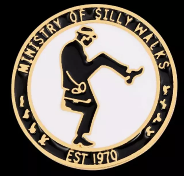 MINISTRY OF SILLY Walks Pin Badge Monty Python John Cleese Black Gold ...