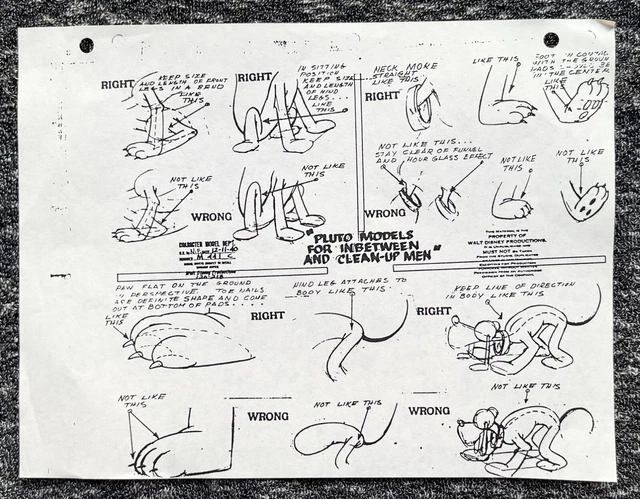 PLUTO DISNEY ANIMATION Model Sheet PHOTOCOPY FOR "IN BETWEEN AND ...