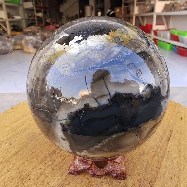 1595G RARE NATURAL blue Volcanic Rock agate Sphere Quartz Crystal Ball ...