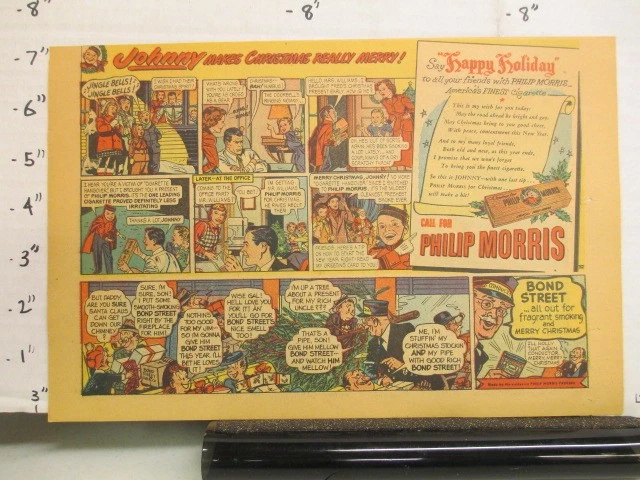 NEWSPAPER AD 1948-1950 Philip Morris cigarette comic Christmas caroling ...