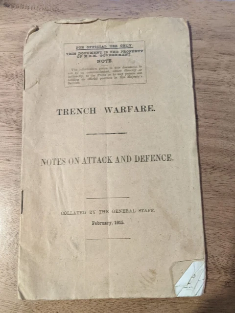 RARE WW1 TRENCH Warfare "Notes On Attack And Defence" 1915 Booklet £45. ...