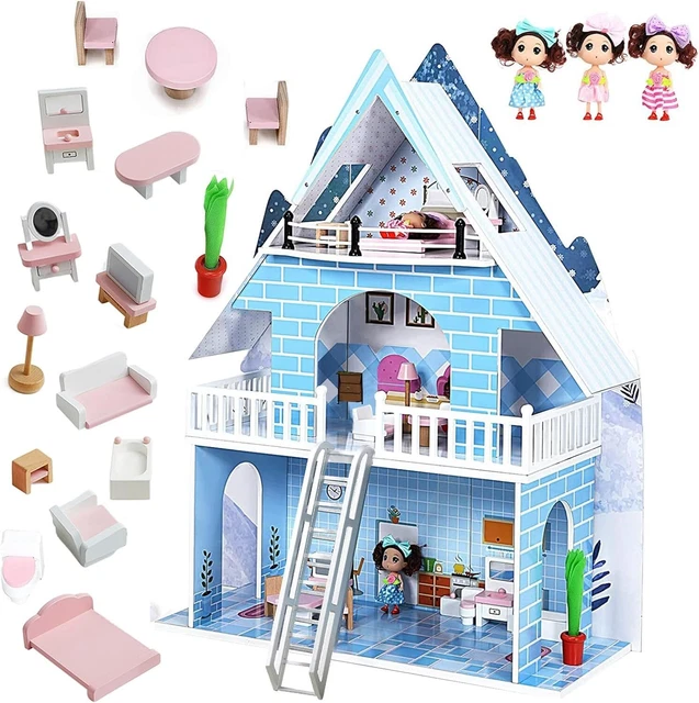 FROZEN ELSA DOLLHOUSE Large Kids Doll House Wooden 3 Storey Role Play ...