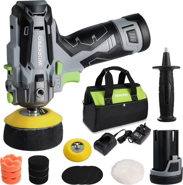 WORKPRO CORDLESS BUFFER Polisher, 12V Mini Polisher Kit with 2 Li-ion ...