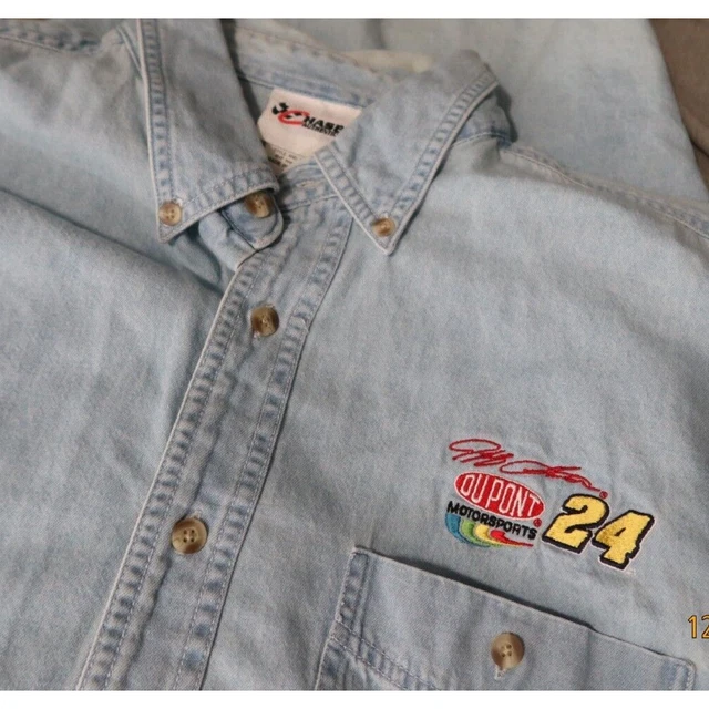 VINTAGE JEFF GORDON #24 Dupont Motorsports Retro NASCAR Denim Shirt L ...