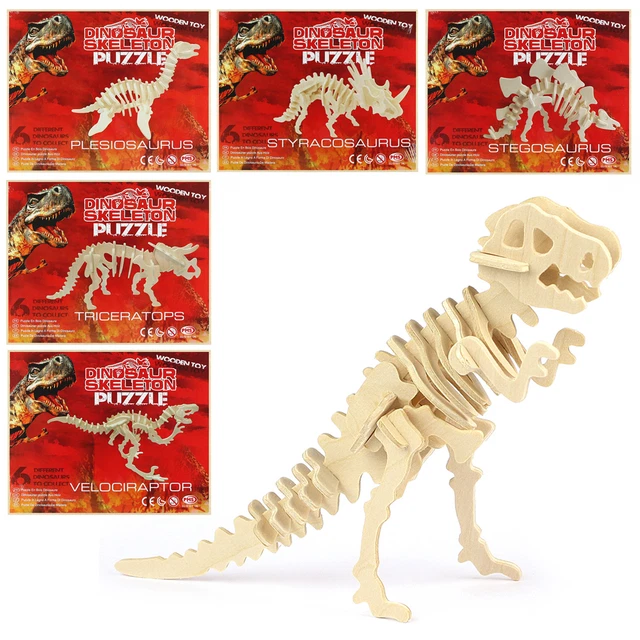 3D WOODEN DINOSAUR Skeleton Puzzle Model Construction Kit 6 Design ...
