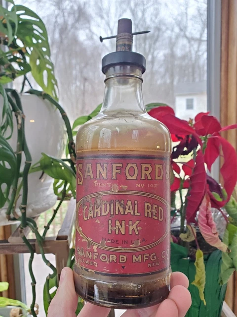ANTIQUE 1920S/30S LABELED Sanford's Cardinal Red Master Ink Bottle £30. ...