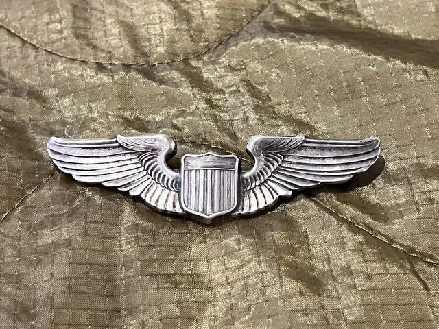 WW2 US ARMY Air Force Pilot Wing - 3 Inch Sterling Pinback - WWII £65. ...