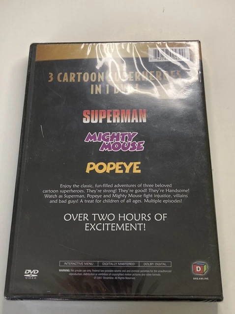 3 CARTOON CLASSICS Superhero's DVD Superman, Popeye, Mighty Mouse Over ...