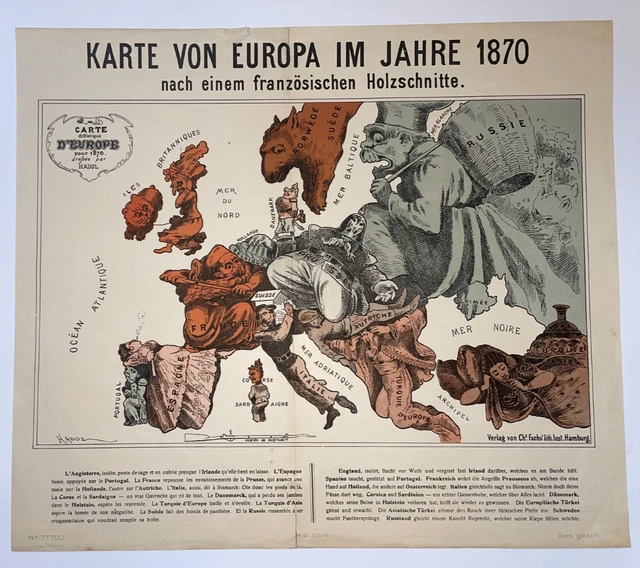 SATYRICAL MAP OF Europe War Of 1870 Paul Hadol Original Lithography ...