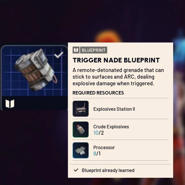 TRIGGER NADE BLUEPRINT Arc Raiders £5.45 - PicClick UK