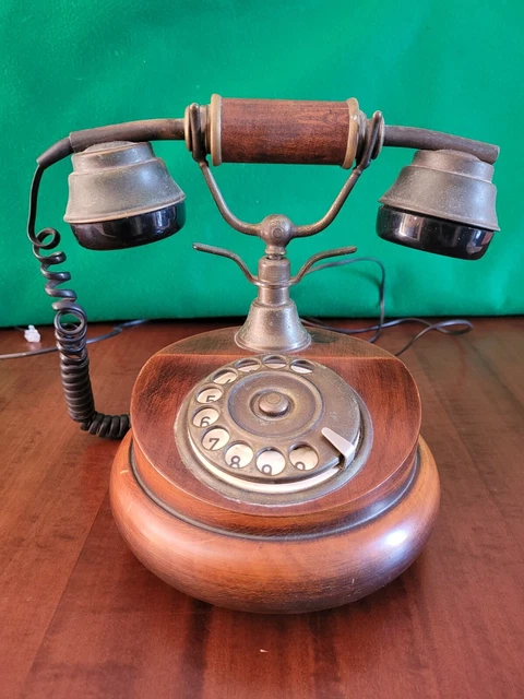 TELEFONO STILE ANTICO A Disco Rotella In Legno E Bronzo Funzionante ...