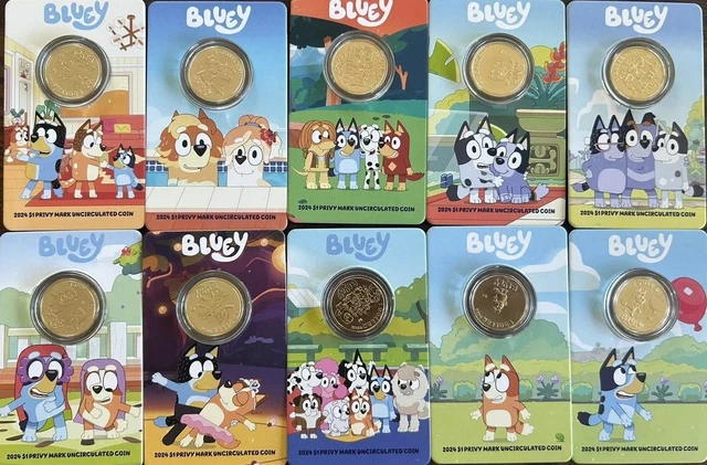 2024 BLUEY COIN Card Set of 10 - $1 Dollar Bluey Bucks Shipping! $196. ...