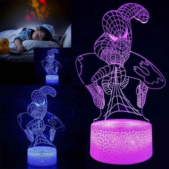 3D LED NIGHT Light Rechargeable Kids Spiderman 16 Colours Desk Lamp ...