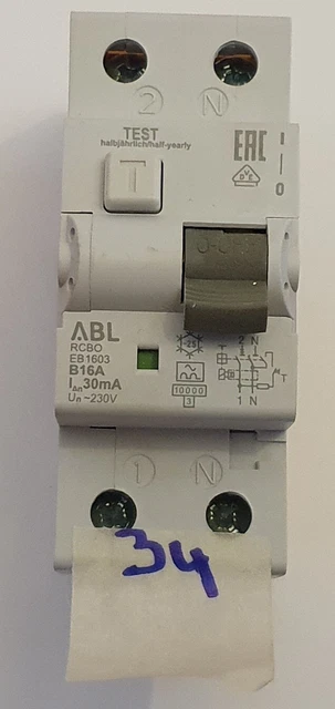 FI/LS-SCHALTER / RCBO, B16/30mA, 2-polig, geprüft, ABL SURSUM (34) EUR 9,99 - PicClick DE
