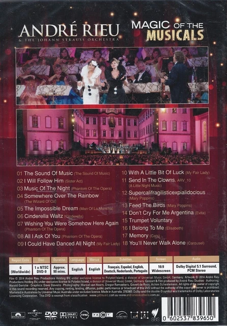 ANDRE RIEU MUSIC Of The Musicals Dvd Australian Region Free Like New ...