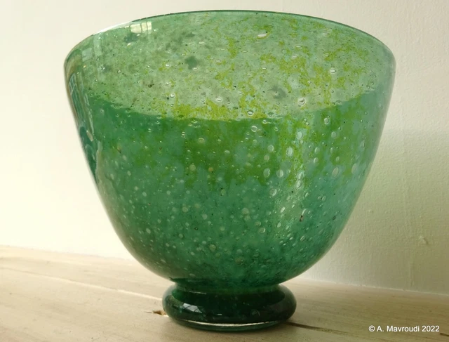WILLIAM BUTLER WHITEFRIARS Glass c 1930s Cloudy Green footed Glass Bowl ...