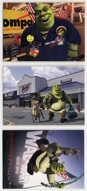 SHREK 2, COMIC Images 2004: Set of 3 WalMart Shrek Expo Promo Cards W-M ...