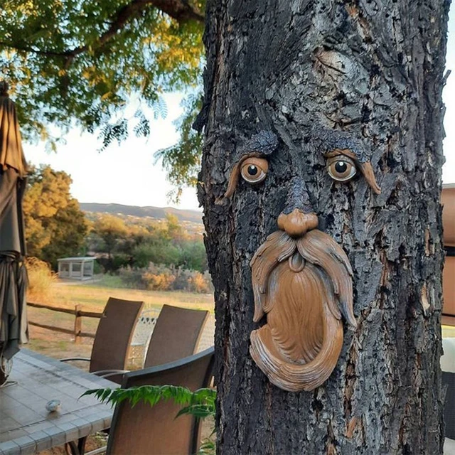 YARD DECOR OLD Man Face Sculpture Tree Faces Decor Wall Decoration Bird ...