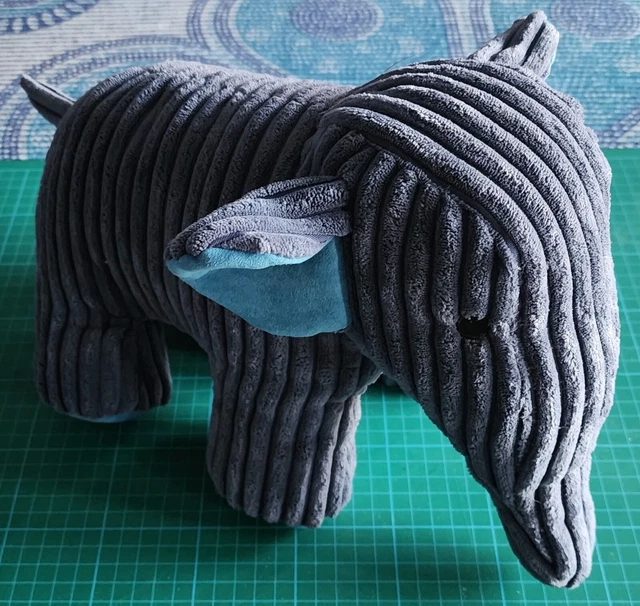 DANISH FLYING TIGER/ZEBRA Grey Cord Plush Soft Toy Elephant 34cm x 22cm ...