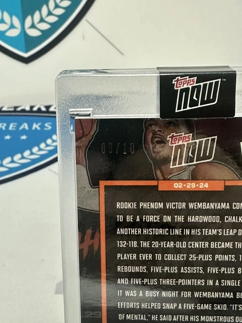2024 TOPPS NOW Victor Wembanyama Red Rookie Auto 09/10 History For ...