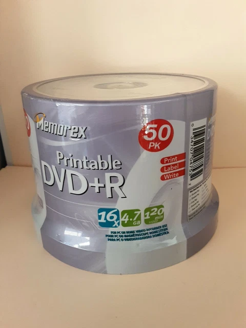 MEMOREX PRINTABLE DVD+R_120 Minutes_4.7GB_16x Speed_50 Pack Blank Discs ...