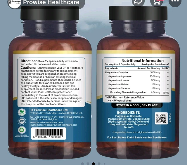 MAGNESIUM GLYCINATE COMPLEX 4 in 1 - 1866mg 90 Vegan Capsules £9.72 ...