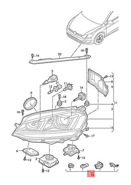 GENUINE VW GOLF R32 GTI Rabbit Repair Kit For Headlamp Housing Left ...