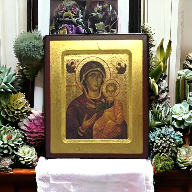 VIRGIN MARY AND Baby Jesus Hanging Icon Style Religious Wall Plaque ...