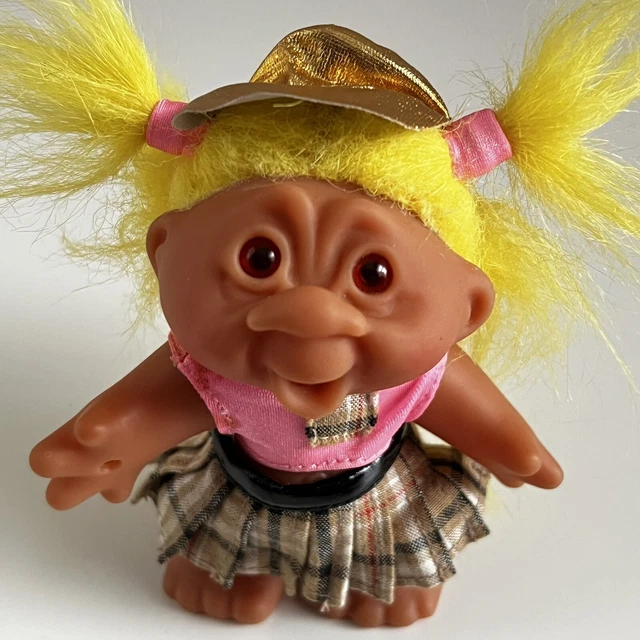 VINTAGE DAM TROLL Doll Figure Gonk 80s Pink Shirt Tartan Skirt Hat ...