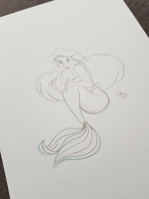 DISNEY ARIEL LITTLE Mermaid Sketch Construction Pencil Hand Drawing ...