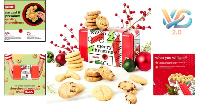 DAVID’S COOKIES SHORTBREAD Cookies in Festive Christmas Tin 16oz Gift ...