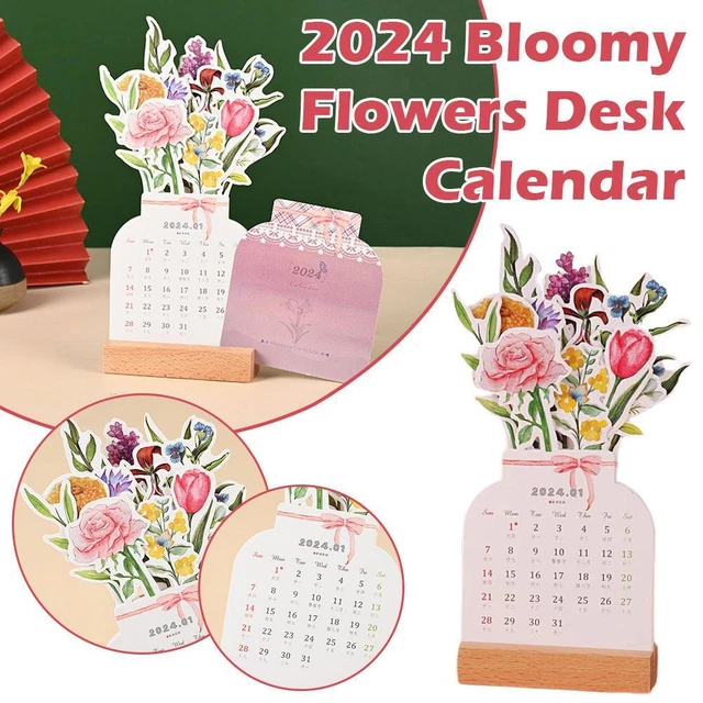 2024 FLOWER DESK Calendar, Vase Shaped New Year Monthly Calendars ...