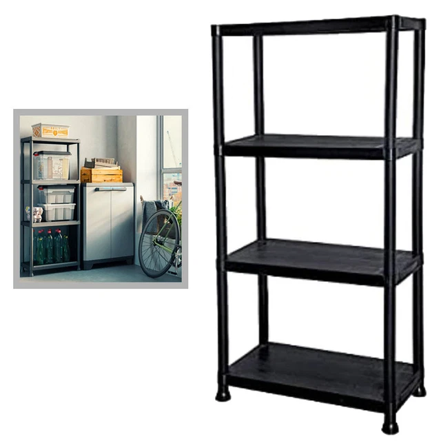 PLASTIC STORAGE SHELVES 4 Tier Shelving Home Garage Organiser Shelf ...