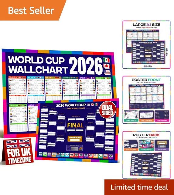 WORLD CUP WALL Chart 2026 | A1 Size 2026 World Cup Football Poster with ...