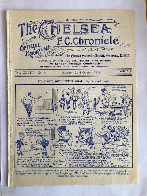 CHELSEA- DERBY COUNTY. 22nd OCTOBER 1932. FOOTBALL PROGRAMME. 1932-1933 ...